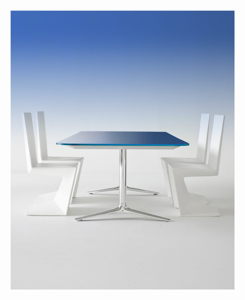 Blue Glass Chrome Modern Table - Ambience Doré