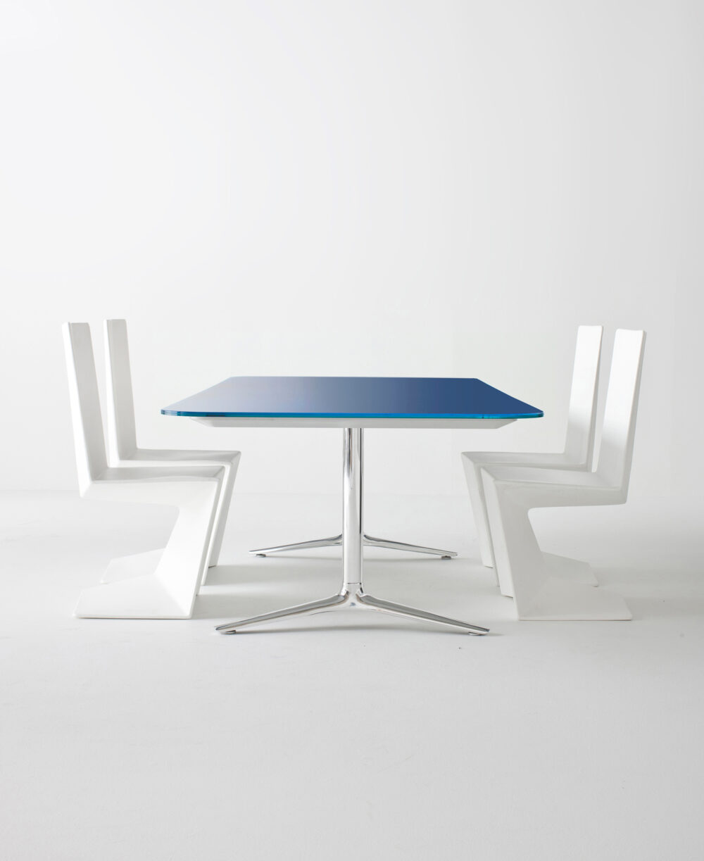 Blue Glass Chrome Modern Table - Ambience Doré