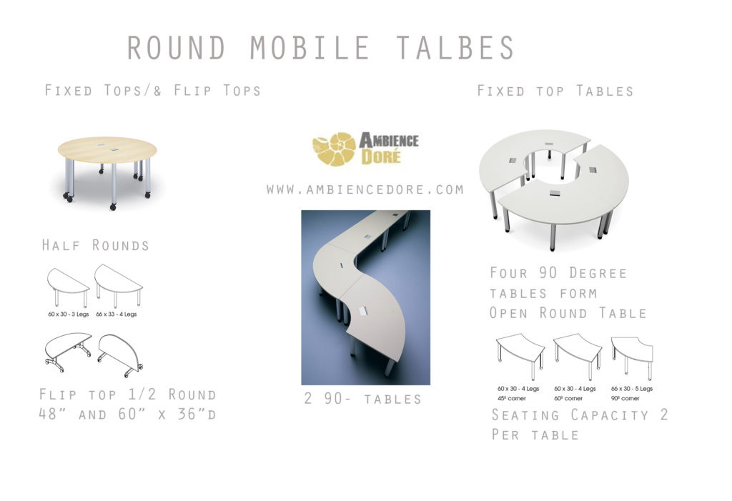 White Half Round Mobile Tables - Ambience Doré