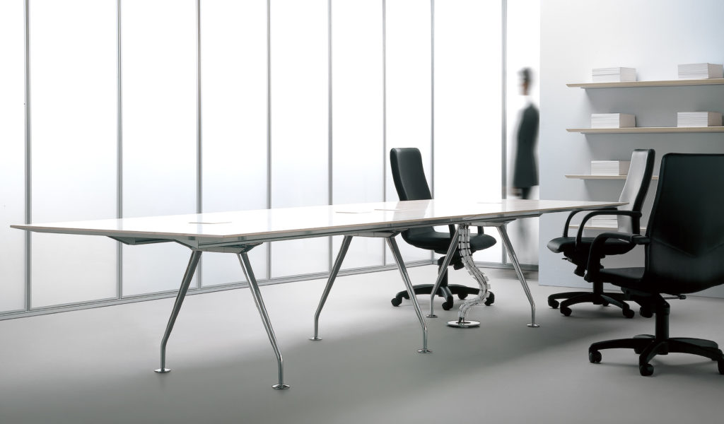 White Modern Large Conference Table - Ambience Doré