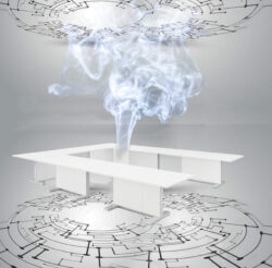 White Executive Mobile Table - Ambience Doré