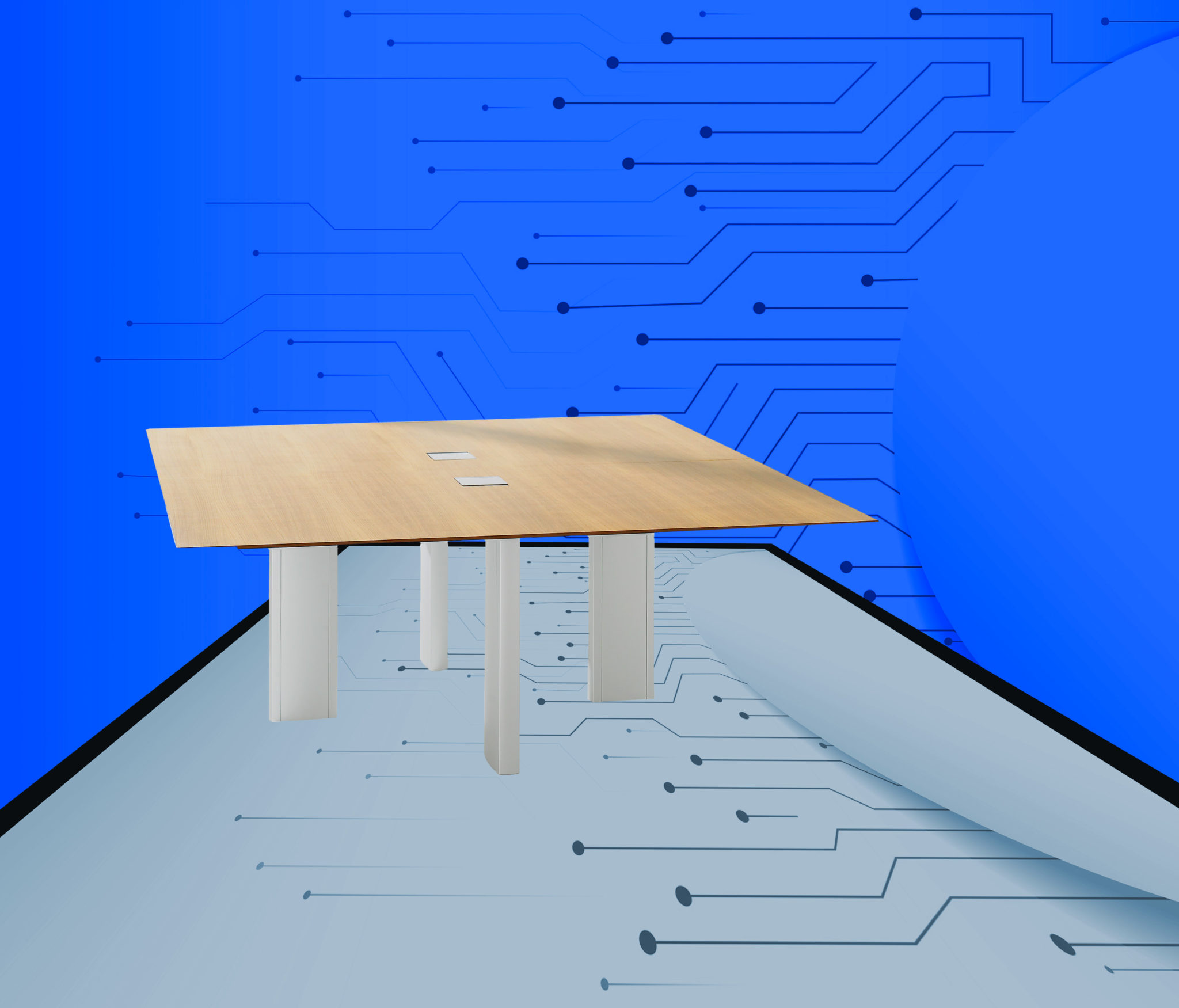Square Modern Conference Table - Ambience Doré
